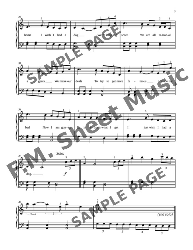 I Want a Dog (Easy Piano) By Weezer - F.M. Sheet Music - Pop Arrangements by Jennifer Eklund